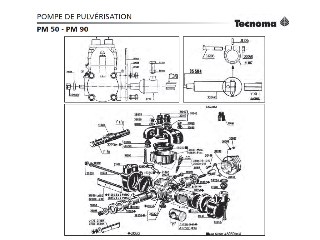 Pièces détachées pour pompe de pulvérisation PM90 | TECNOMA